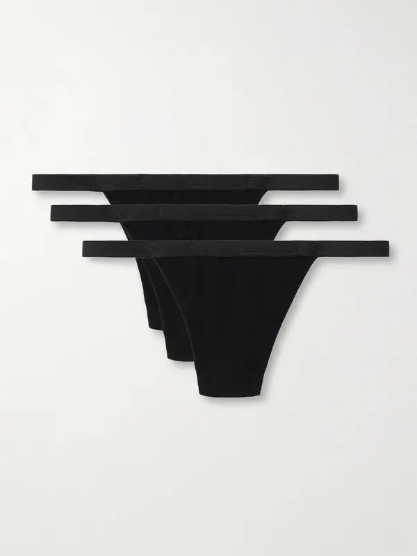 CDLP Set Of Three Stretch-tencel™ Lyocell Thongs - Black