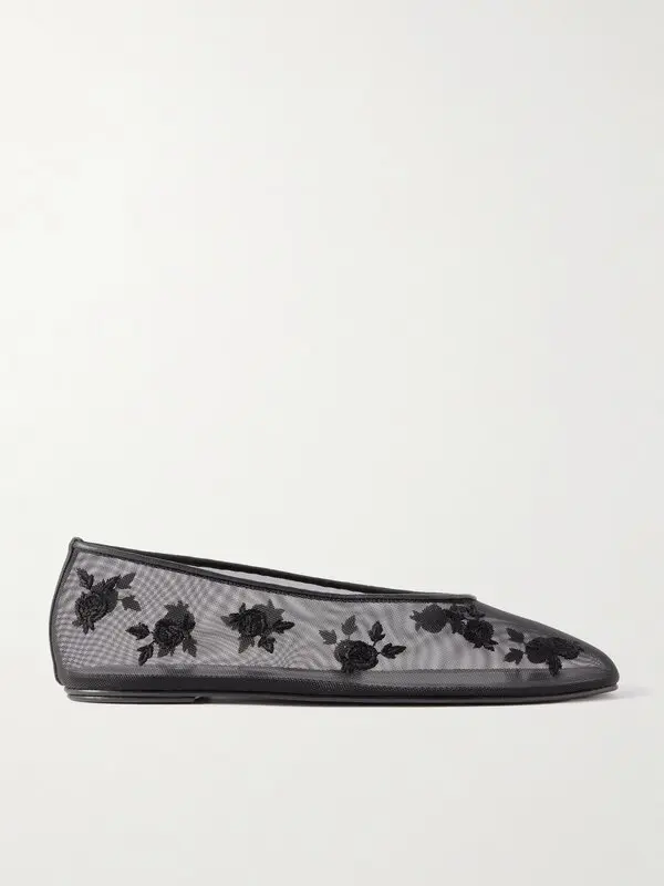 Magda Butrym Embroidered Mesh Ballet Flats With Leather Trim