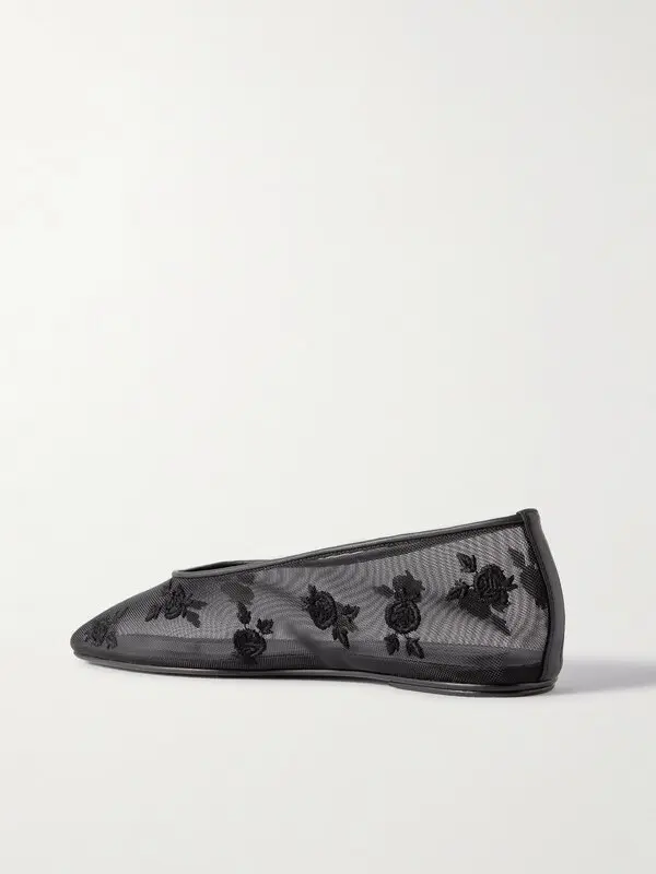 Magda Butrym Embroidered Mesh Ballet Flats With Leather Trim