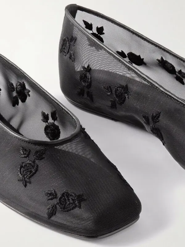 Magda Butrym Embroidered Mesh Ballet Flats With Leather Trim