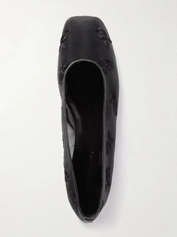 Magda Butrym Embroidered Mesh Ballet Flats With Leather Trim