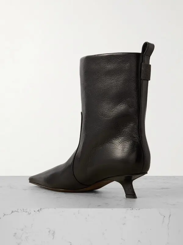 Brunello Cucinelli Bead-embellished Leather Ankle Boots