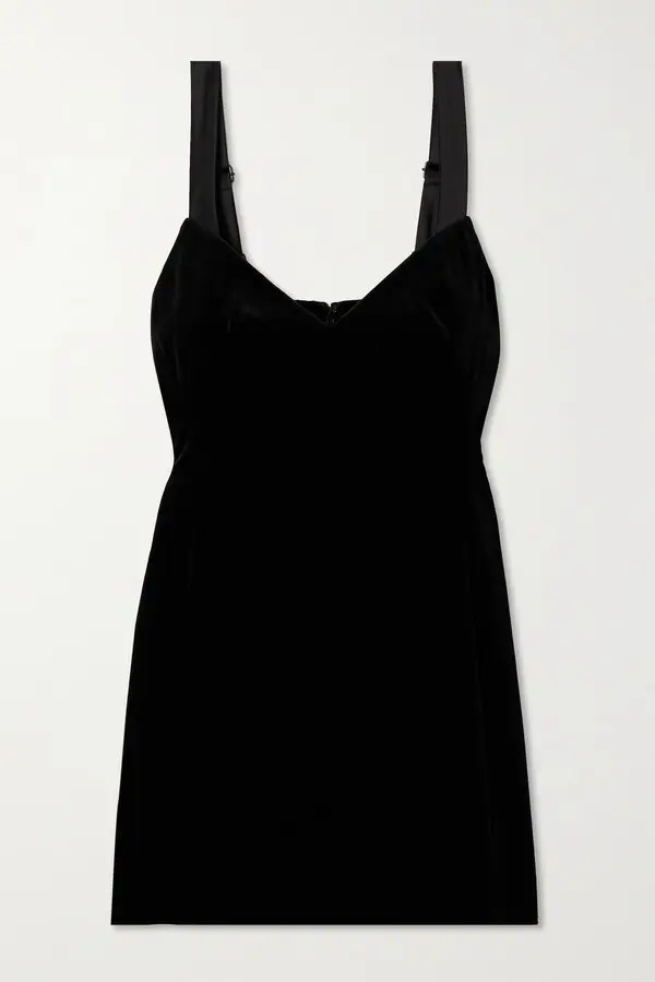 LIBEROWE Net Sustain Duchesse Satin-trimmed Cotton-velvet Mini Dress - Black