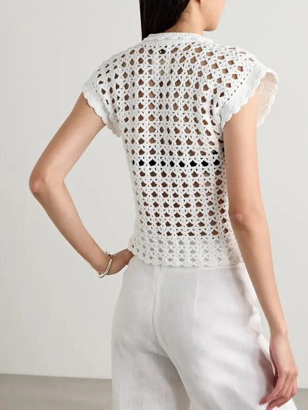 Suzie Kondi Iris Hand-crocheted Cotton Top - White