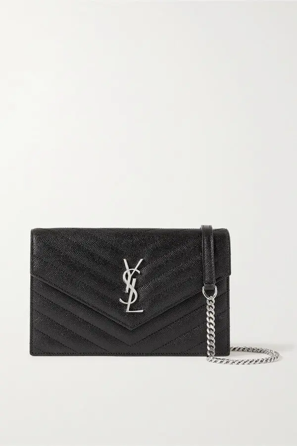 Saint Laurent Cassandre Matelassé Textured-leather Chain Wallet - Black