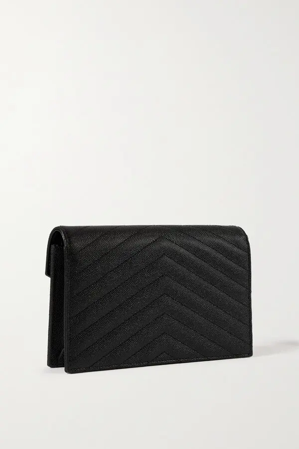 Saint Laurent Cassandre Matelassé Textured-leather Chain Wallet - Black