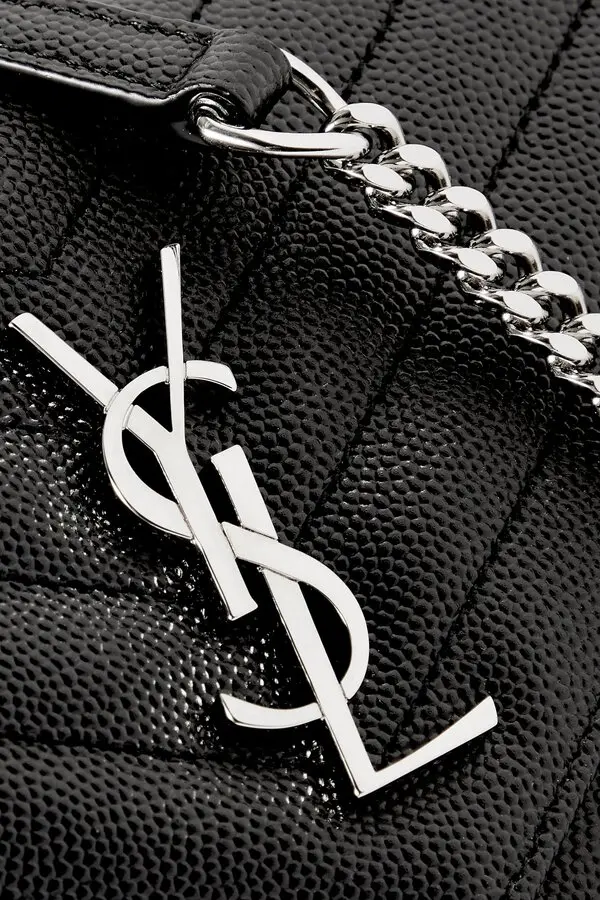 Saint Laurent Cassandre Matelassé Textured-leather Chain Wallet - Black