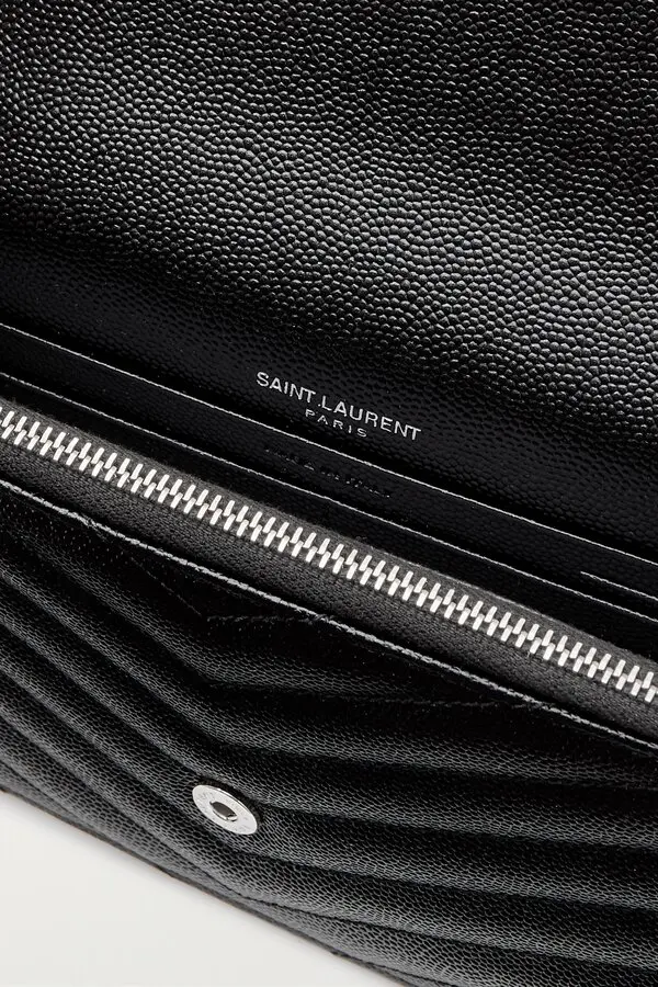Saint Laurent Cassandre Matelassé Textured-leather Chain Wallet - Black