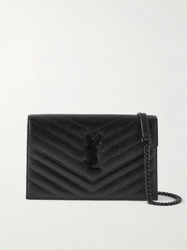 Saint Laurent Cassandre Envelope Chain Wallet Matelassé Textured Leather - Black