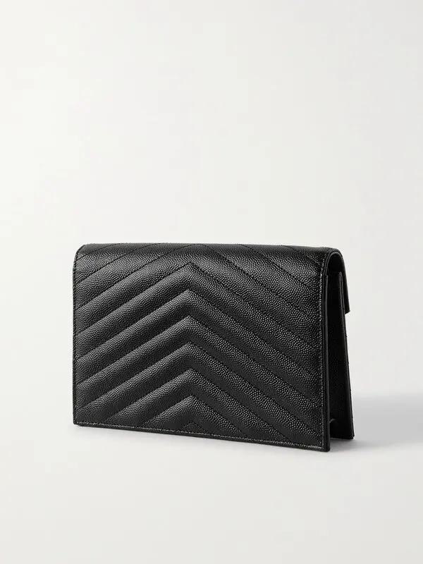 Saint Laurent Cassandre Envelope Chain Wallet Matelassé Textured Leather - Black