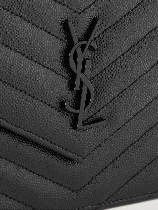 Saint Laurent Cassandre Envelope Chain Wallet Matelassé Textured Leather - Black
