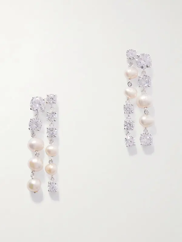 Completedworks Recycled Pearl, And Zirconia Dangle Earrings - Silver