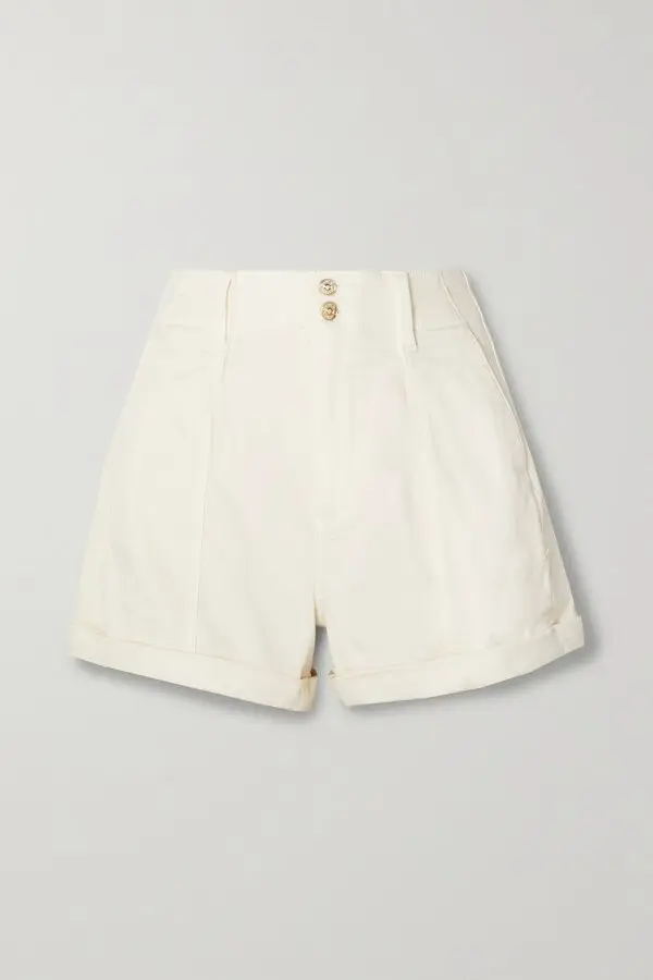 Paige Brooklyn Pleated Stretch-denim Shorts
