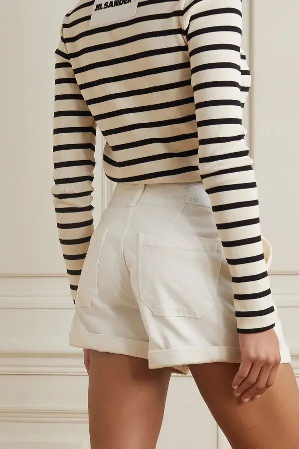 Paige Brooklyn Pleated Stretch-denim Shorts