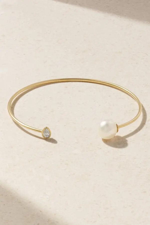Mizuki 14-karat Pearl And Diamond Cuff - Gold