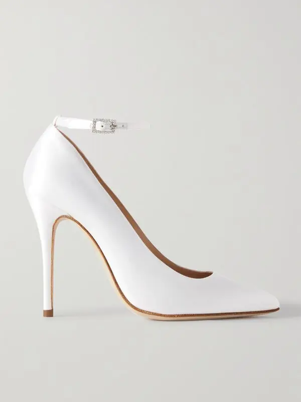 Alessandra Rich Crystal-embellished Silk-satin Pumps - White