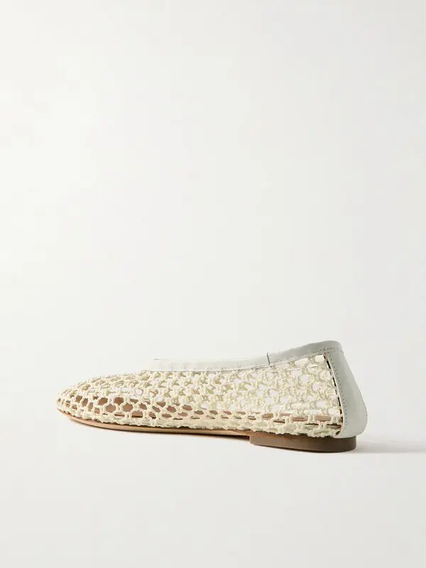 Staud Alba Leather-trimmed Crocheted Ballet Flats