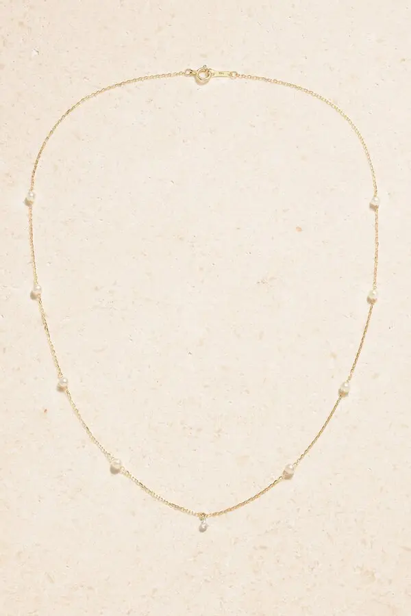 Mizuki 14-karat Pearl And Diamond Necklace - Gold