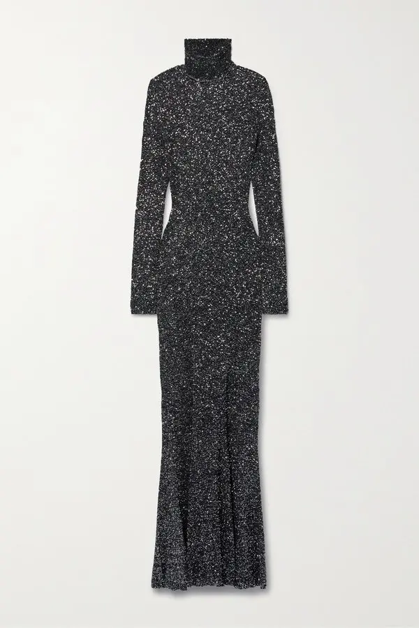 Balenciaga Sequined Stretch-knit Turtleneck Maxi Dress