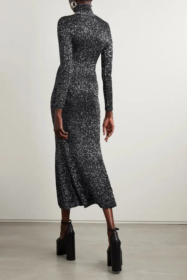 Balenciaga Sequined Stretch-knit Turtleneck Maxi Dress