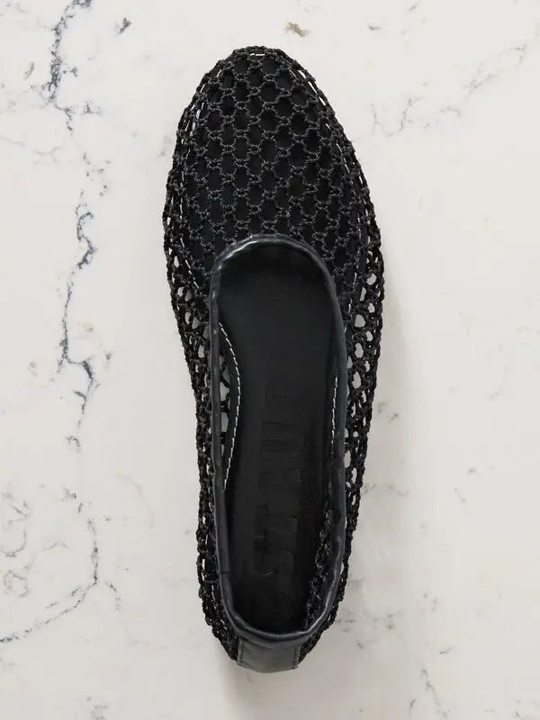 Staud Alba Leather-trimmed Crochet Ballet Flats