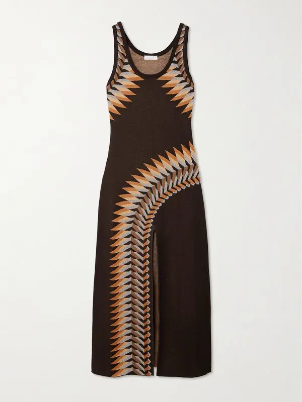 Rabanne Metallic Jacquard-knit Maxi Dress - Brown