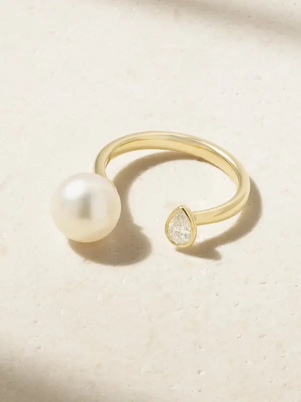 Mizuki 14-karat Pearl And Diamond Ring - Gold