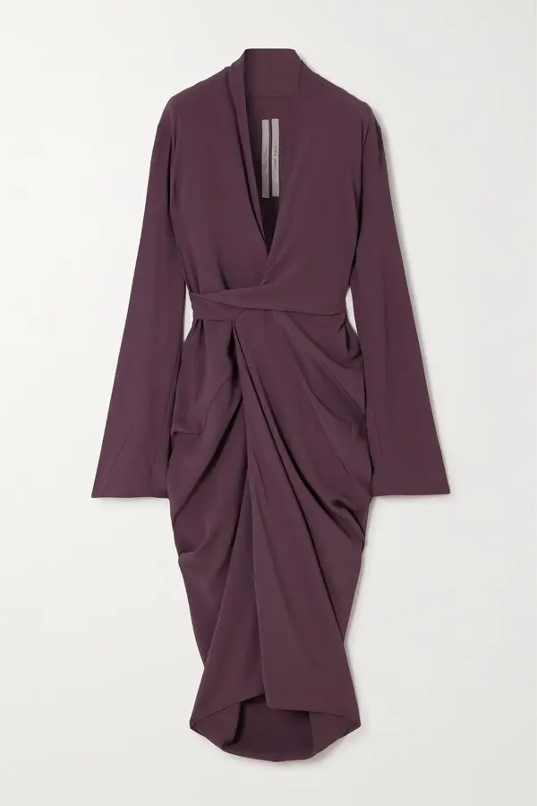 Rick Owens Draped Crepe Wrap Midi Dress