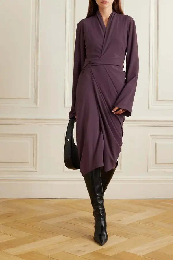 Rick Owens Draped Crepe Wrap Midi Dress