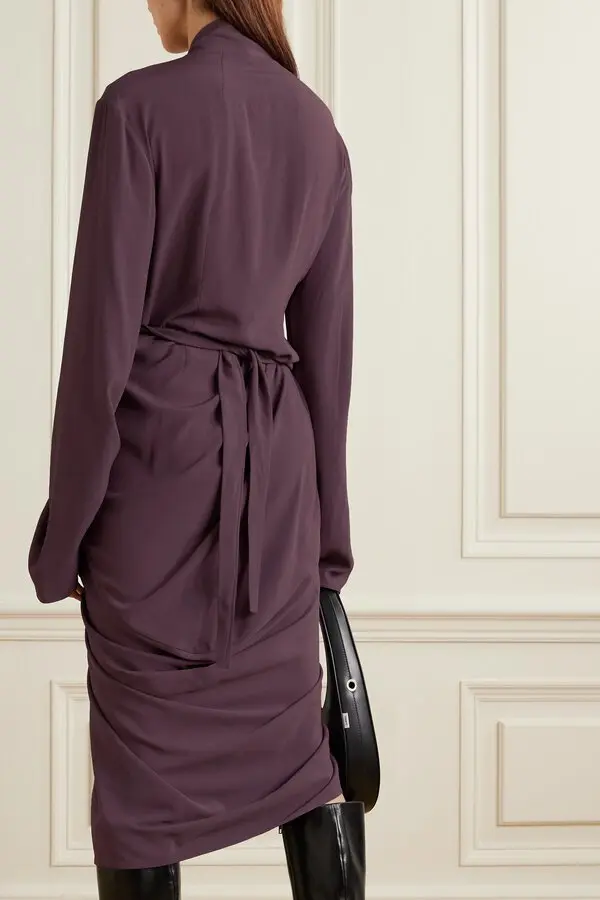 Rick Owens Draped Crepe Wrap Midi Dress