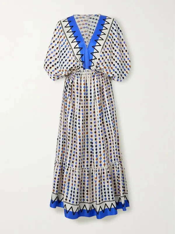 LEMLEM Leila Gathered Printed Ecovero™-blend Satin Midi Dress