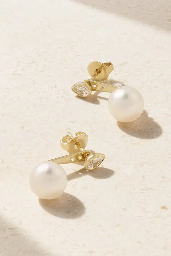 Mizuki 14-karat Pearl And Diamond Earrings - Gold