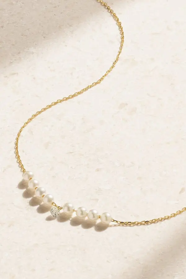 Mizuki 14-karat Pearl And Diamond Necklace - Gold