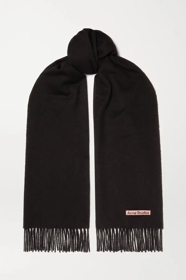 Acne Studios Canada Narrow Fringed Wool Scarf - Black