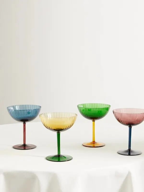 La DoubleJ Rainbow Set Of Four Murano Glass Champagne Coupes - Blue