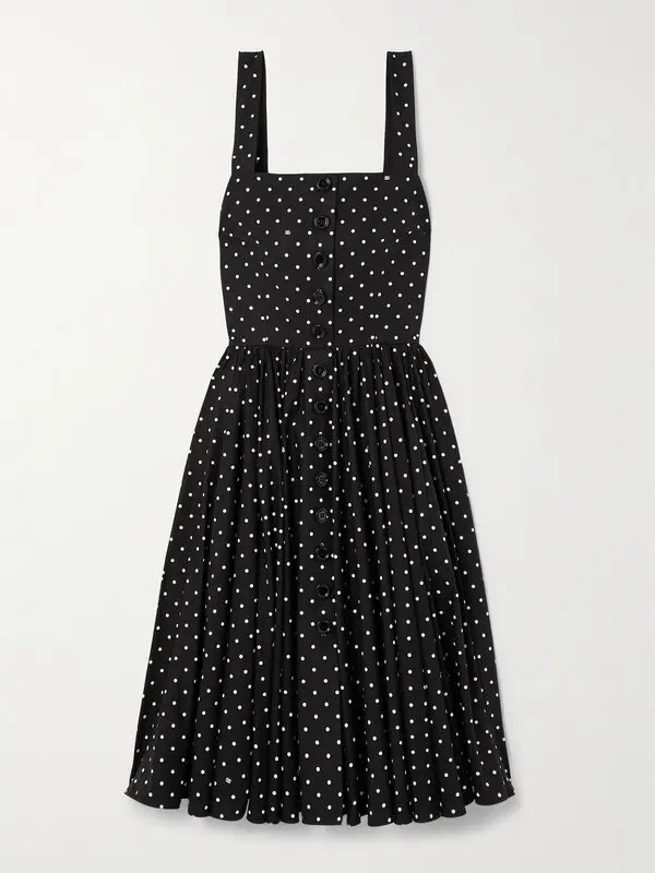 Dolce & Gabbana Gathered Polka-dot Midi Dress - Black