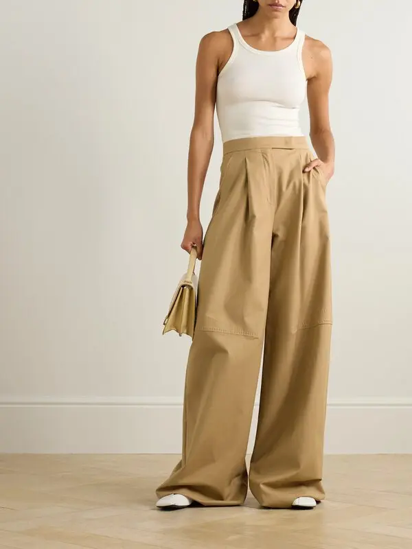 Max Mara Avoriaz Pleated Cotton-blend Wide-leg Trousers