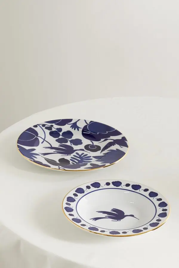 La DoubleJ Gold-plated Soup And Dinner Plate Set - Blue