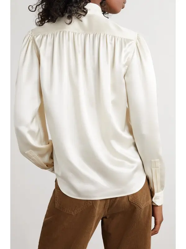 Saint Laurent Cropped Pussy-bow Silk-charmeuse Blouse