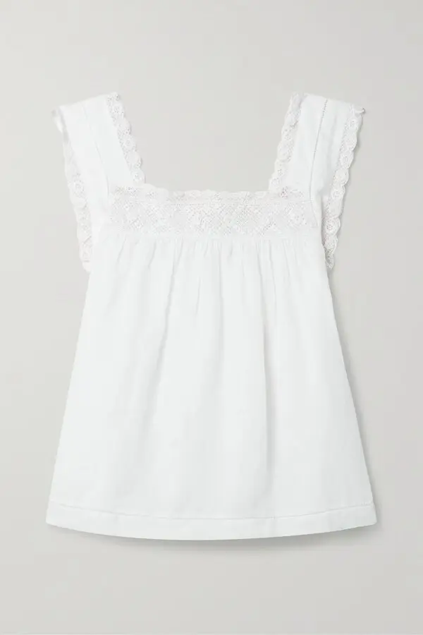 DÔEN Aphra Crochet-trimmed Ramie Top - White