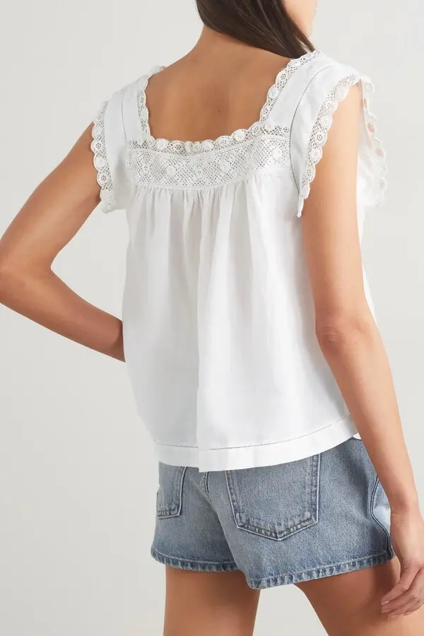 DÔEN Aphra Crochet-trimmed Ramie Top - White