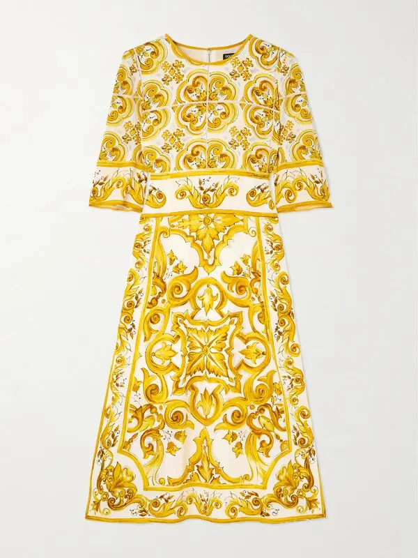 Dolce & Gabbana Maiolica Printed Silk-blend Charmeuse Mini Dress - Yellow