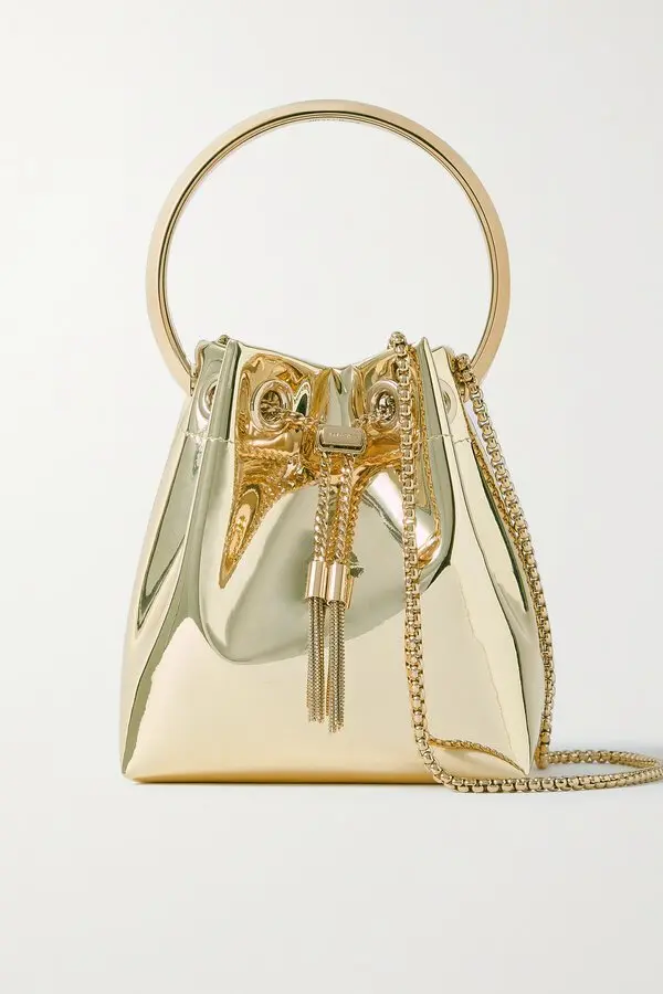 JIMMY CHOO Bon Bon Metallic Mirrored-leather Bucket Bag - Gold