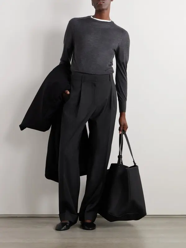 THE ROW Tor Pleated Grain De Poudre Wool Trousers
