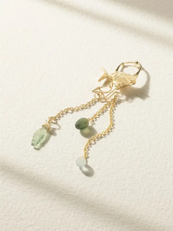OLE LYNGGAARD COPENHAGEN Young Fish 18-karat Serpentine And Aquamarine Hoop Earrings - Gold