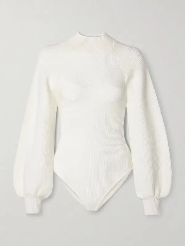 Farm Rio Open-back Ribbed-knit Bodysuit