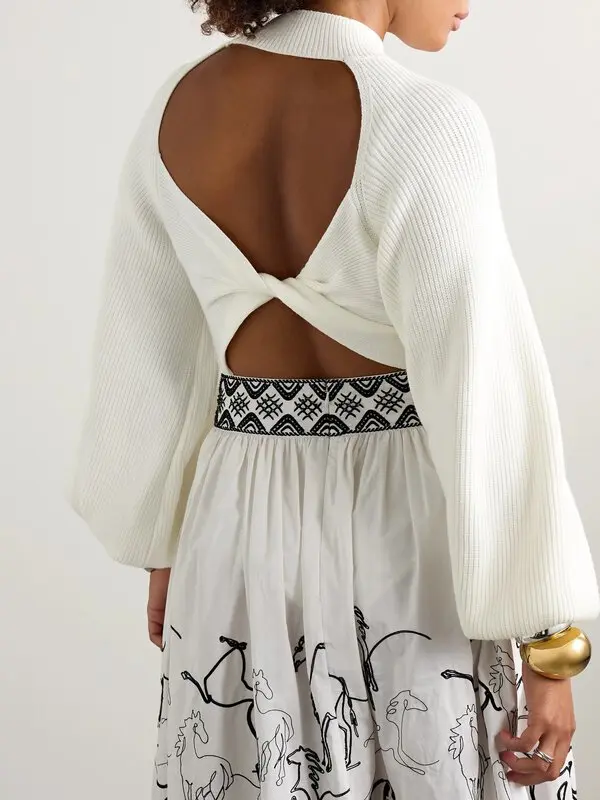 Farm Rio Open-back Ribbed-knit Bodysuit
