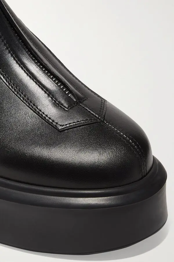 THE ROW Leather Zip Up Ankle Boots - Black