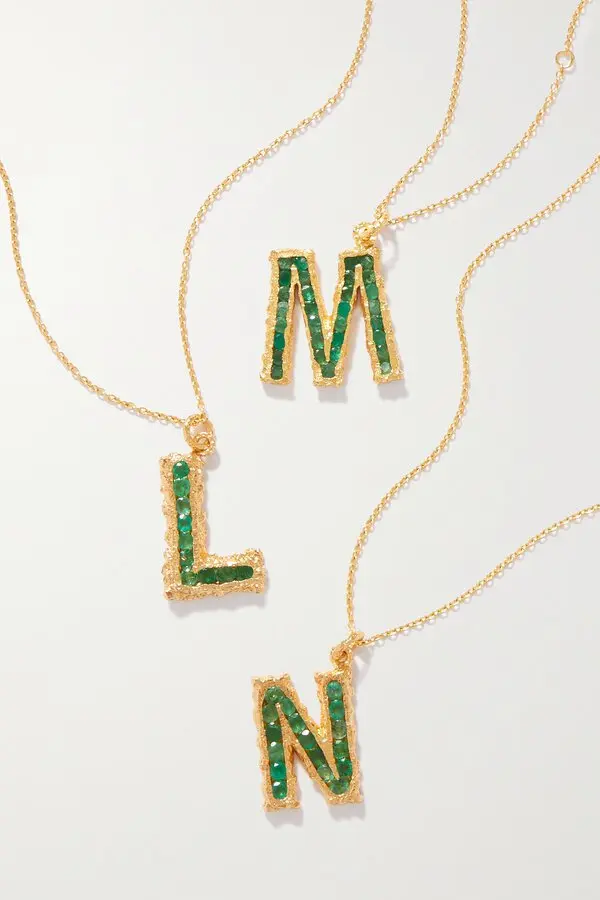 Pacharee Alphabet Gold-plated Emerald Pendant Necklace - Green