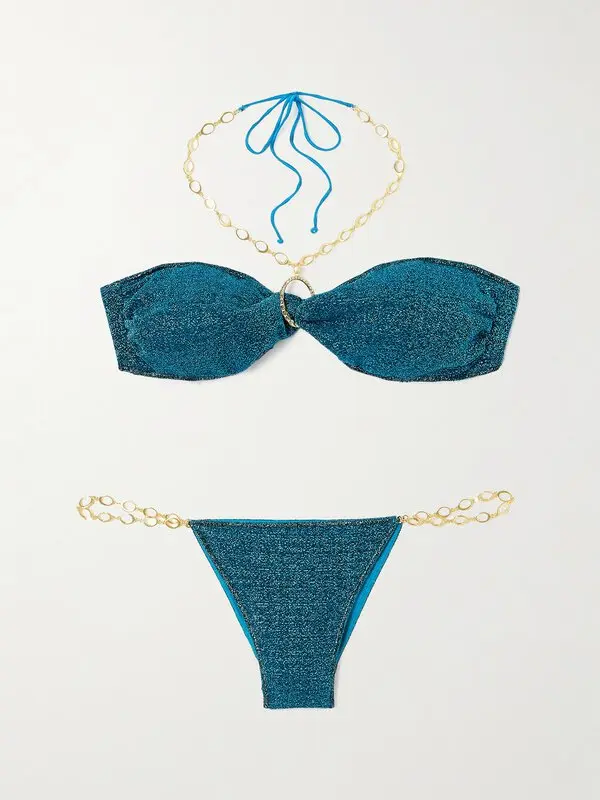 Oseree Lumière O Chain Embellished Metallic Bikini